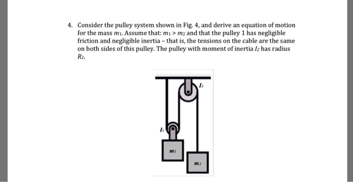 SOLVED: Consider the pulley system shown in Fig. 4, and derive an equation of motion for the ...