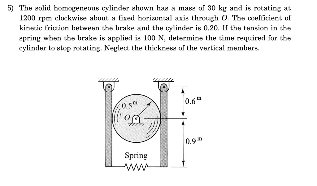 5 the solid homogeneous cylinder shown has a mass of 30 kg and is ...