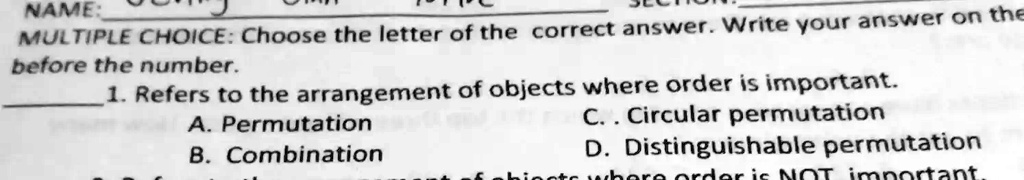 SOLVED: Name: L) your answer on the MULTIPLE CHOICE: Choose the letter of the correct answer ...