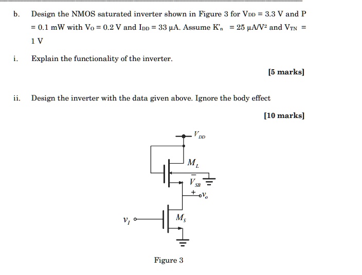 SOLVED: Design the NMOS saturated inverter shown in Figure 3 for VpD ...
