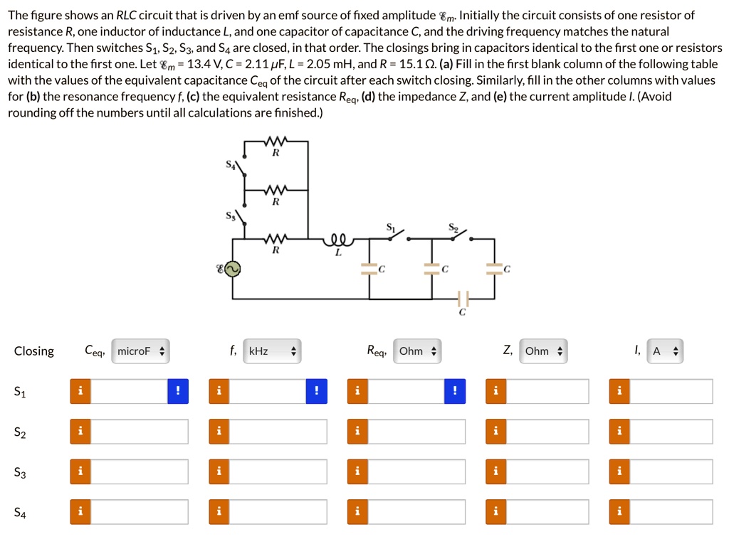 SOLVED: The figure shows an RLC circuit that is driven by an emf source of fixed amplitude m ...