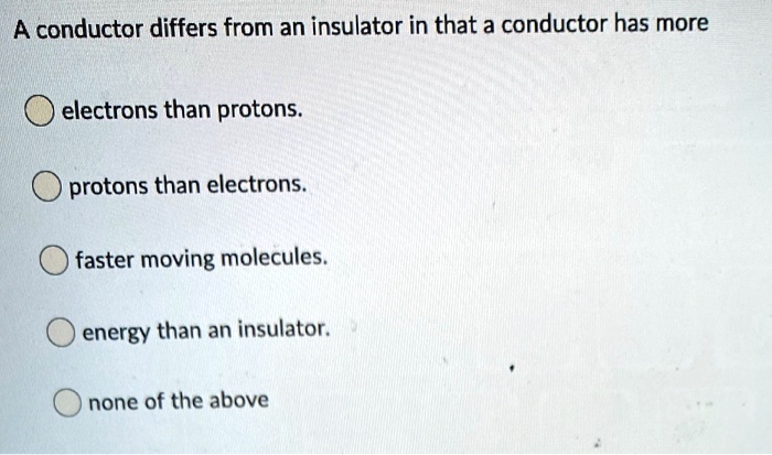 SOLVED: A conductor differs from an insulator in that a conductor has ...