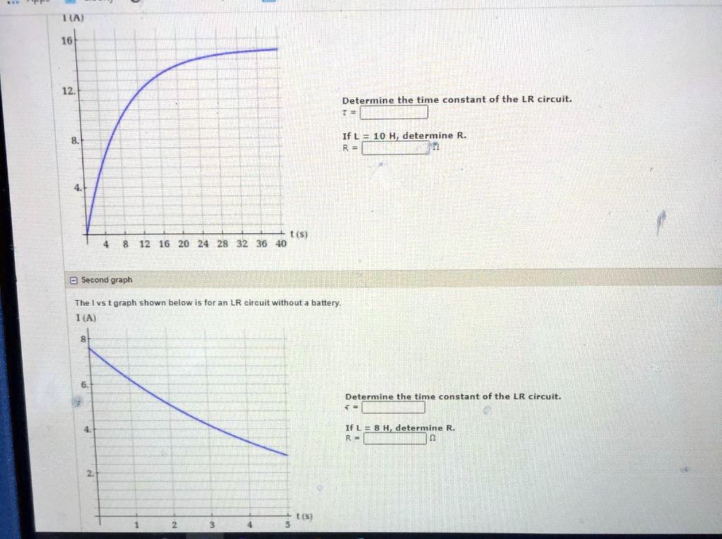 SOLVED:Determine the timie constant of the LR circuit; If L 10 H; determine R U(s1 12 16 20 24 ...
