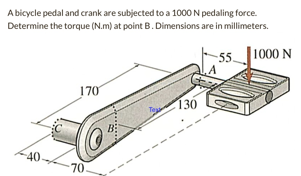 A bicycle pedal and crank are subjected to a 1000 N pedaling force ...