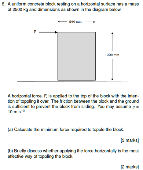8. A uniform concrete block resting on a horizontal surface has a mass ...