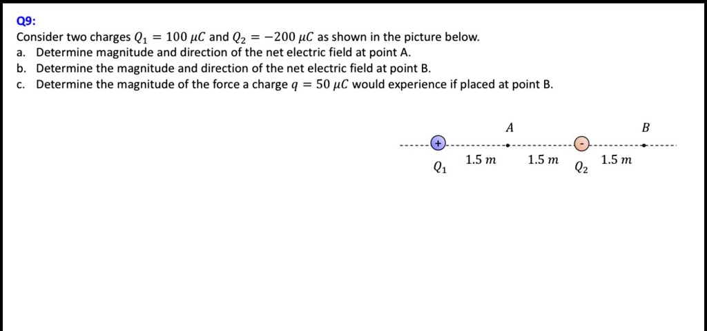 Solved Q9 Consider Two Charges Q1100mu C And Q2 200mu C As Shown In The Picture Below A 