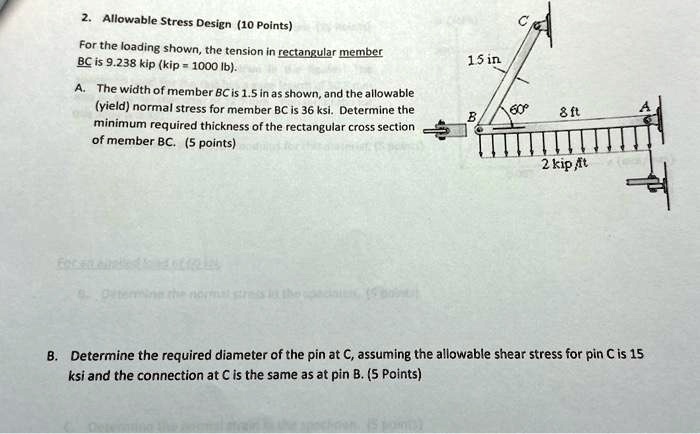 2. Allowable Stress Design (10 Points) For the loading shown, the tension in rectangular member ...
