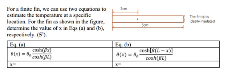 SOLVED: For a finite fin, we can use two equations to estimate the ...