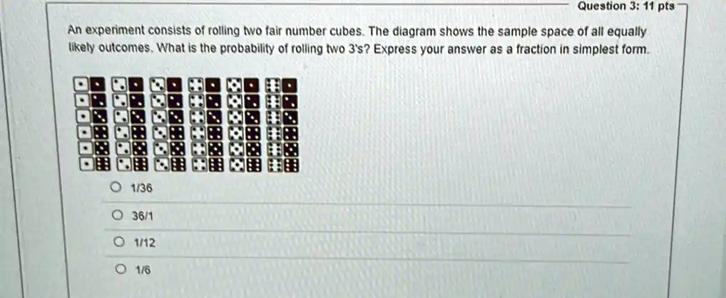 Question 3: 11 pts An experiment consists of rolling two fair number ...