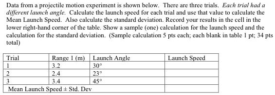 data from projectile motion experiment is shown below there are three ...
