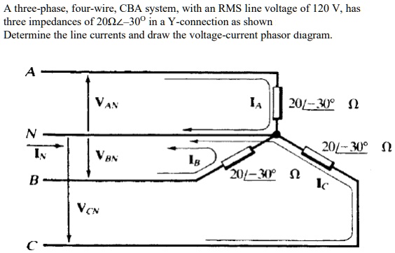 a three phase four wire cba system with an rms line voltage of 120 v ...