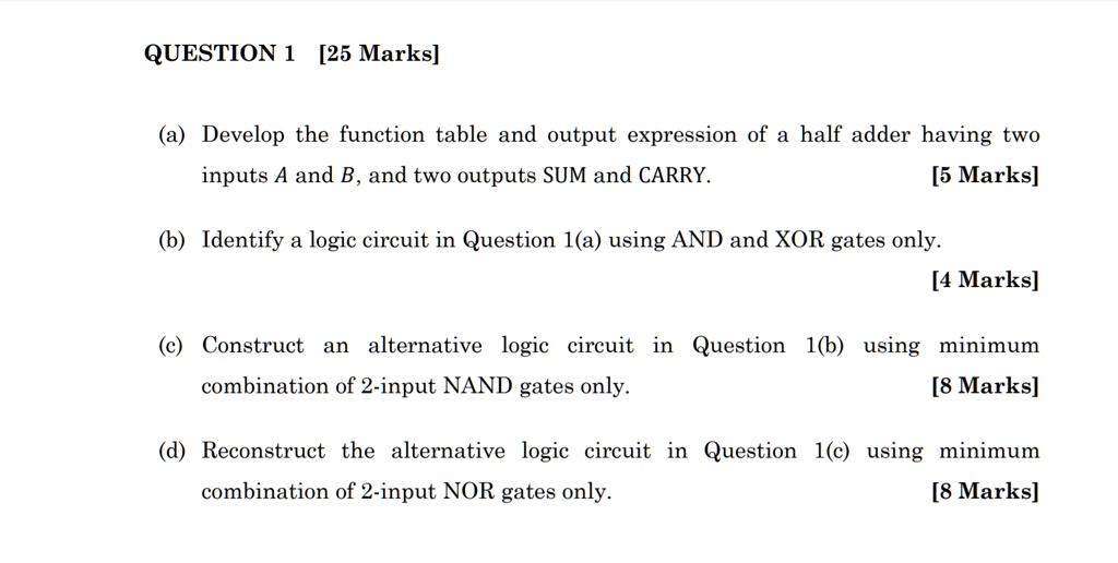 Solved Question 1 25 Marks A Develop The Function Table And Output 8659