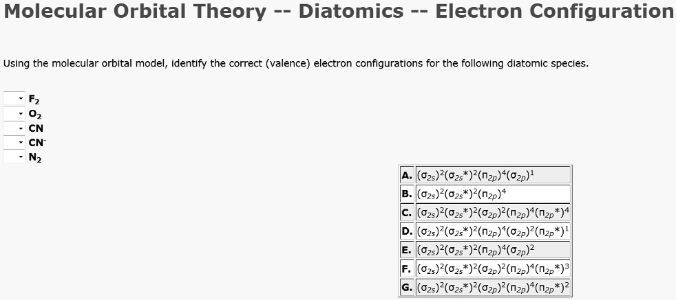 Molecular Orbital Theory Diatomics Electron Configuration Using The