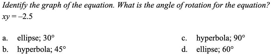 SOLVED: 'Q8: Identify the graph of the equation. What is the angle of ...