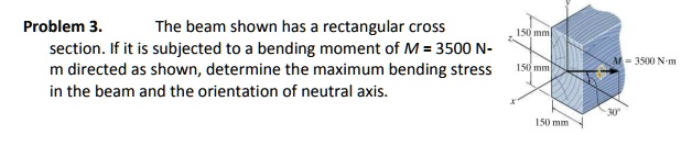 SOLVED: Problem 3: The beam shown has a rectangular cross-section. If ...