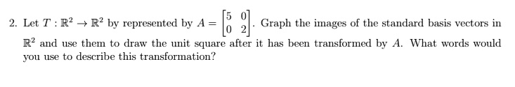SOLVED: Let T : R? , R? by represented by A = 2 Graph the images of the ...