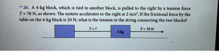 SOLVED: A 4-kg block, which is tied to another block, is pulled to the right by tension force T ...