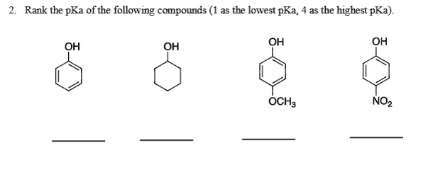 SOLVED:Rank the pKa of the following compounds as the loweest pKa; as ...