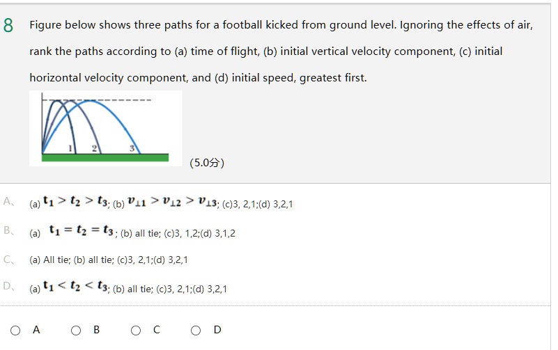 SOLVED: Figure 8 below shows three paths for a football kicked from ...