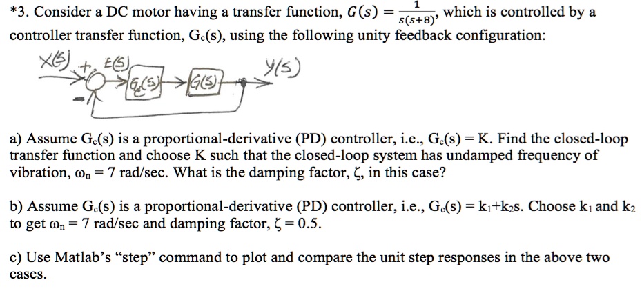 SOLVED: Consider a DC motor having a transfer function, G(s ...