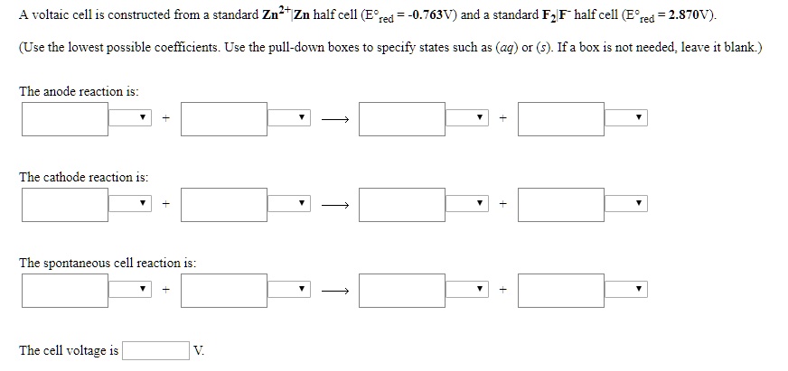 A voltaic cell is constructed from a standard Zn^2+|Zn half cell (E^∘ ...