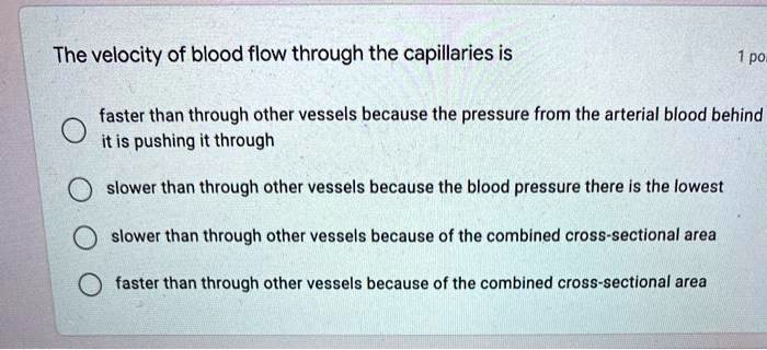 SOLVED: The - velocity of blood flow through the capillaries is faster ...