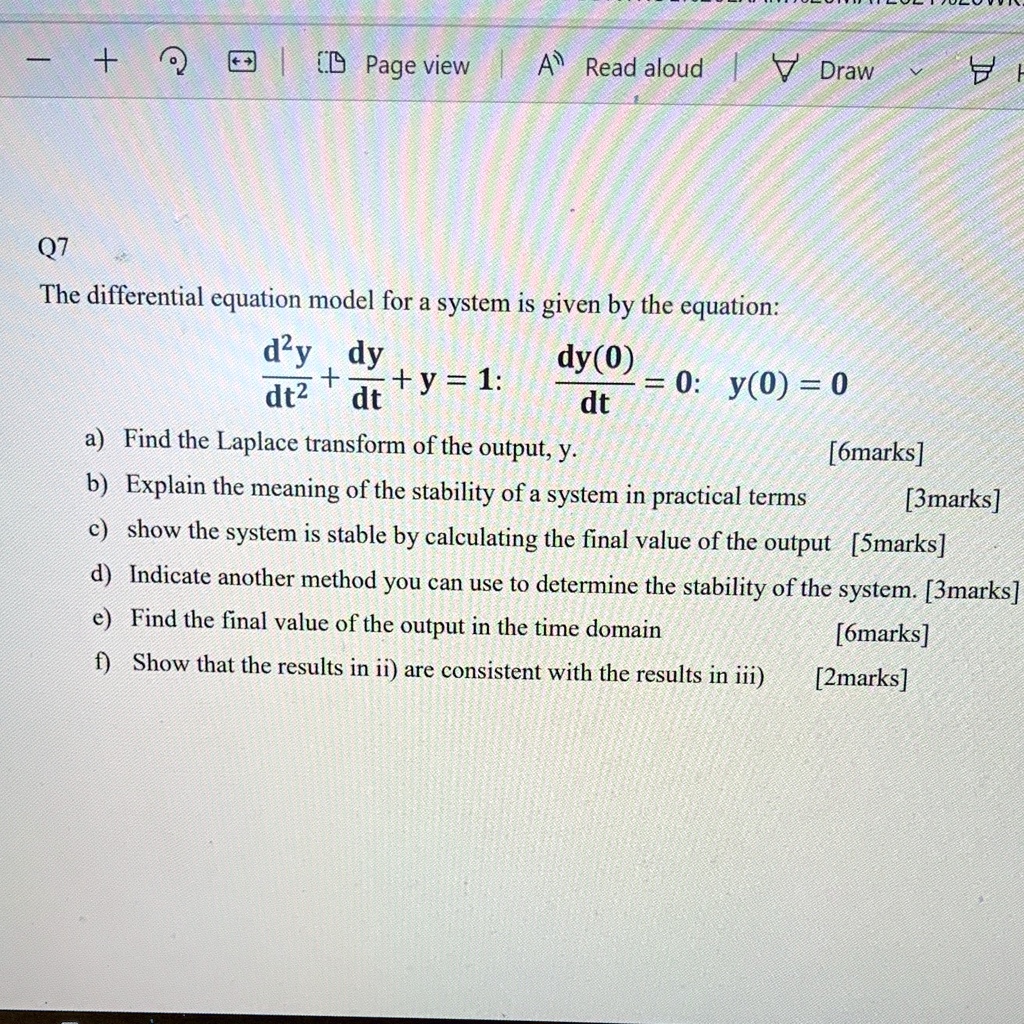 SOLVED: Process Control Dynamics Page view A) Read aloud 5 07 The differential equation model ...