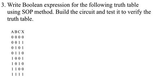 Solved Write Boolean Expression For The Following Truth Table Using Sop Method Build The