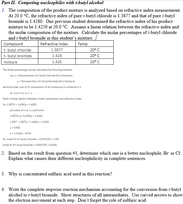 SOLVED: Part II Competing nucleophiles with t-butyl alcohol The ...
