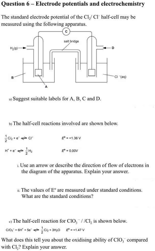 Question 6 - Electrode Potentials and Electrochemistry The standard ...