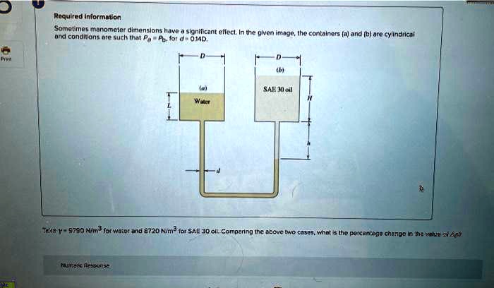 SOLVED: Required information: Sometimes manometer dimensions have a ...