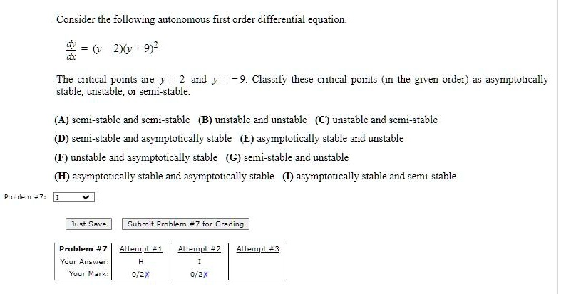 SOLVED: Consider the following autonomous first order differential ...