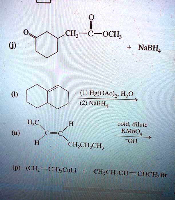 SOLVED: CHz OCH; NaBH4 (1) Hg(OAc)H,O (2) NaBH4 H,C H (n) C=C CH,CH,CH ...