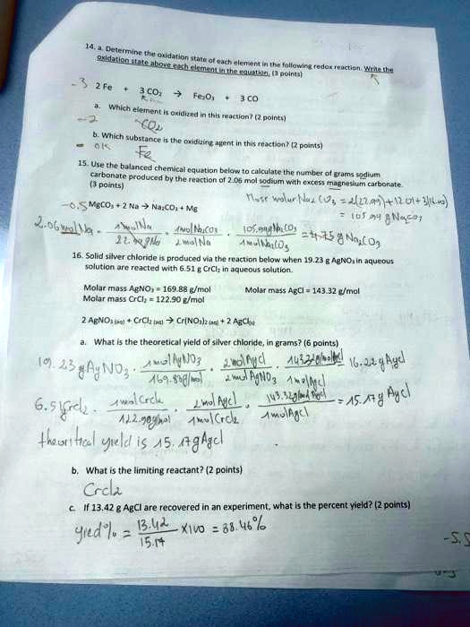 Solved 14 A Determine The Oxidation State Of Each Element In The