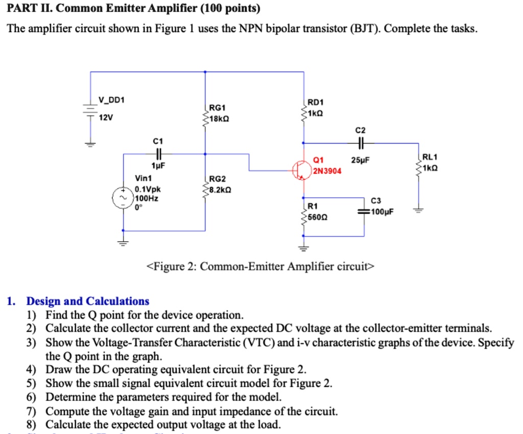 SOLVED: PART II. Common Emitter Amplifier (100 points) Ihe amplifier ...