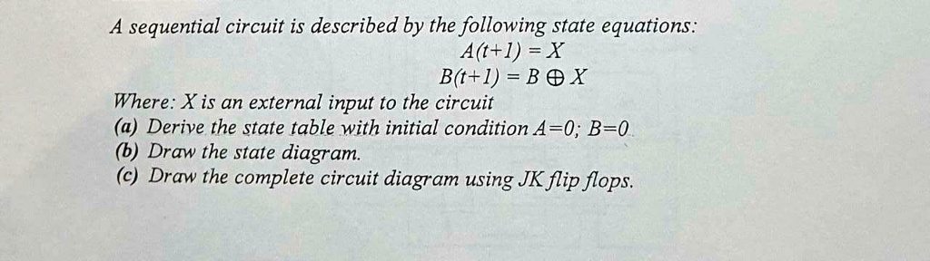 SOLVED: A sequential circuit is described by the following state ...