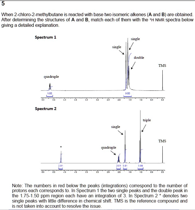 5 When 2-chloro-2-methylbutane is reacted with base two isomeric ...