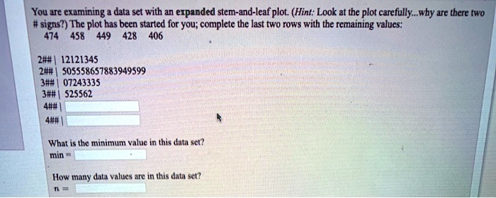 you are examining data set with an expanded stem and leaf plot hint look at the plot ...