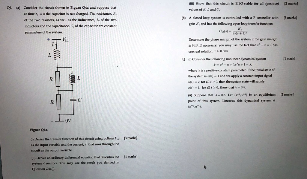 SOLVED: (ii Show that this circuit is BIBO-stable for all positive 2marks values of R,L and C ...