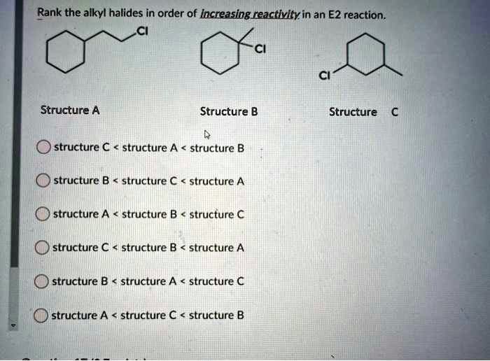 rank the alkyl halides in order of increasing reactivityin an e2 ...