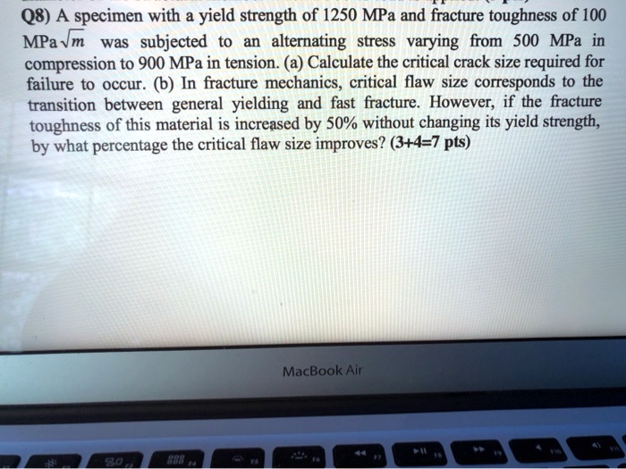 SOLVED: Q8 A specimen with a yield strength of 1250 MPa and fracture ...