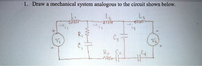 Draw a mechanical system analogous to the circuit shown below.
