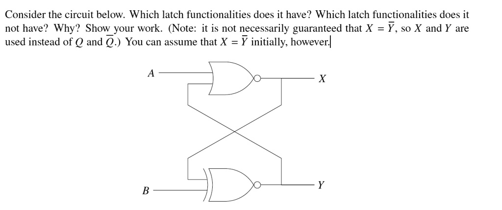 SOLVED: Consider the circuit below. Which latch functionalities does it ... SOLVED: Consider the circuit below. Which latch functionalities does it ...