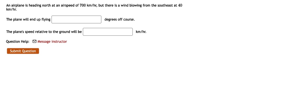 An airplane is heading north at an airspeed of 700 km/hr, but there is ...