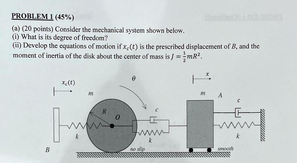 SOLVED: Consider the mechanical system shown below. PROBLEM 1 (45%) (a ... SOLVED: Consider the mechanical system shown below. PROBLEM 1 (45%) (a ...