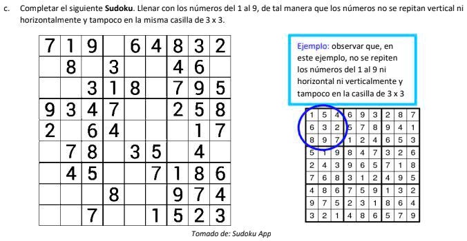 SOLVED: Completar el siguiente Sudoku. Llenar con los números del 1 al ...