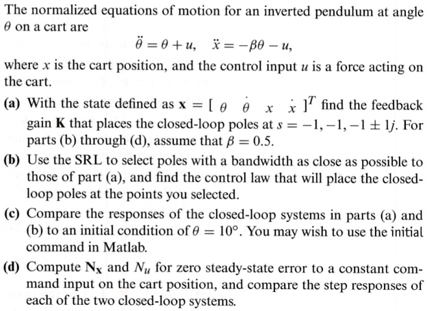 the normalized equations of motion for an inverted pendulum at angle on ...