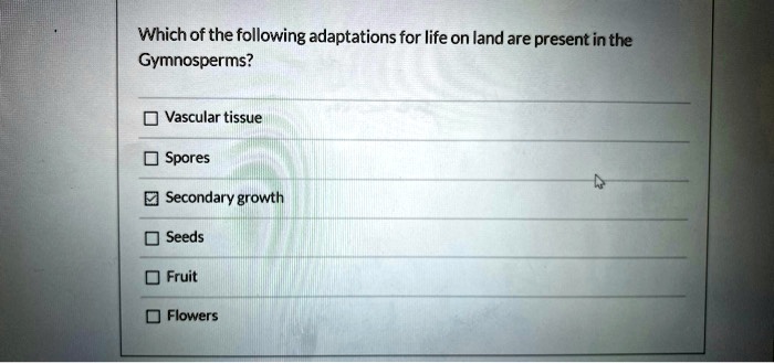 which of the following adaptations for life on land are present in the ...