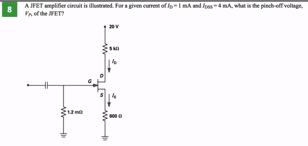 SOLVED: A JFET amplifier circuit is illustrated. For a given current of Ip = 1 mA and Ipss = 4 ...