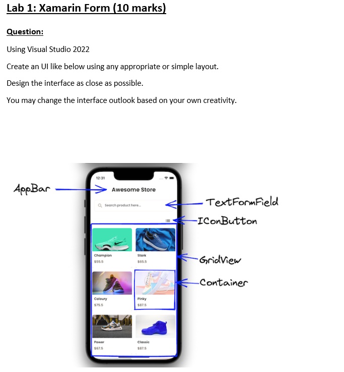 SOLVED: Texts: Lab 1: Xamarin Forms (10 marks) Question: Using Visual ... SOLVED: Texts: Lab 1: Xamarin Forms (10 marks) Question: Using Visual ...